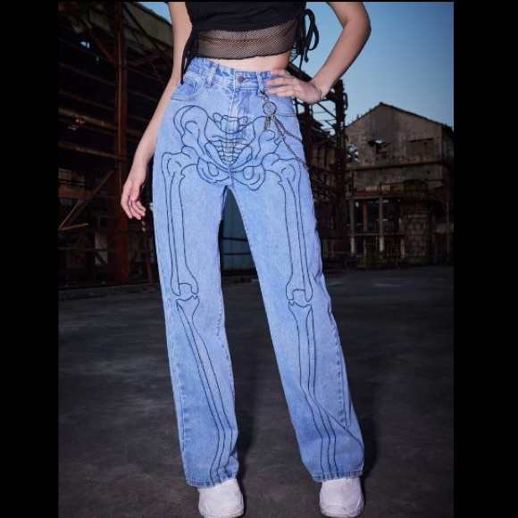 Dolls Kill | Jeans | New Rare Goth Grunge Punk Bone Skeleton ...